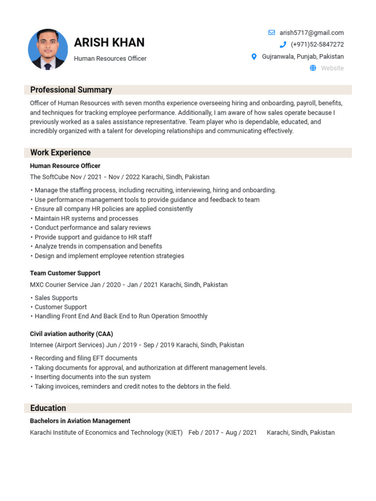 Arish Khan Human Resources Officer Resume 2023 07 26 002929 | PDF | Human Resources | Leadership