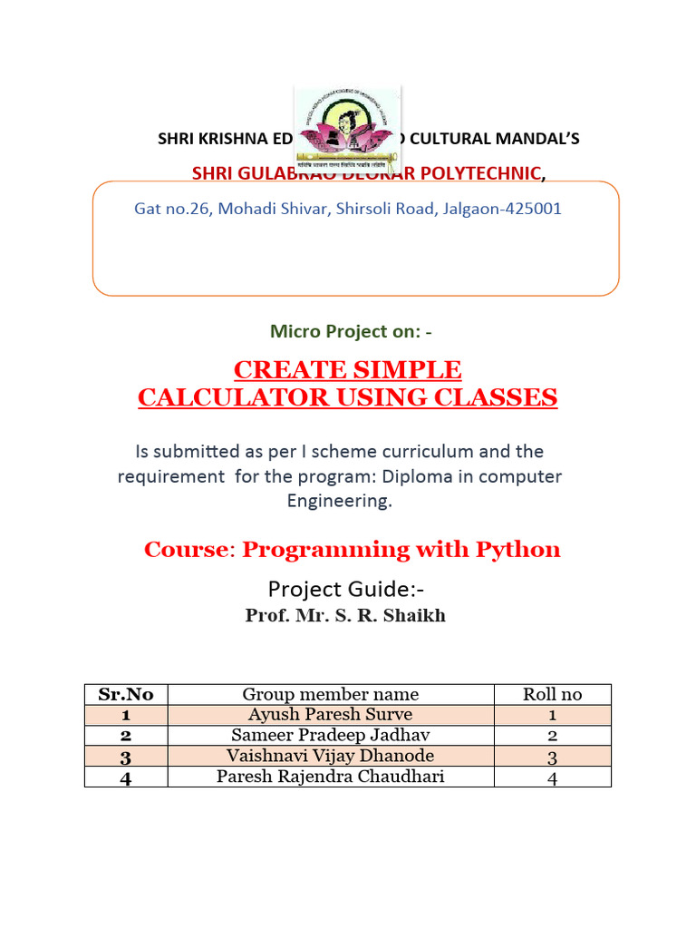 Pwp Micro Project Pdf Object Oriented Programming Class Computer Programming