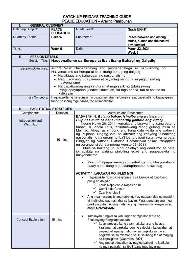 AP8 - Q3Week 8 - Peace Education Lesson | PDF