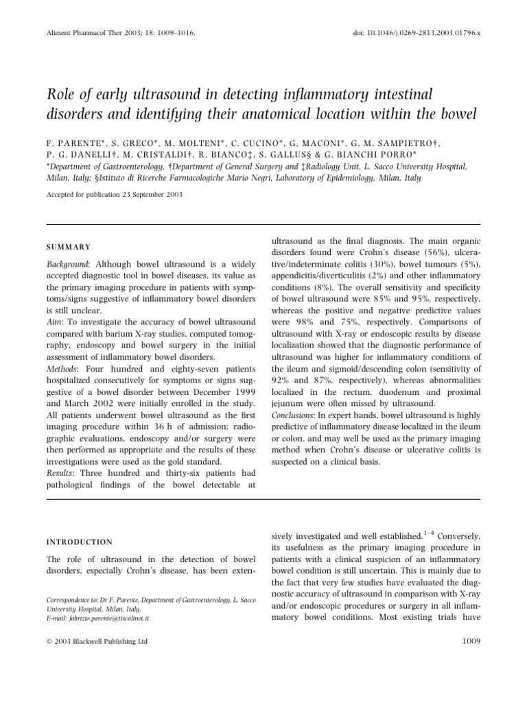Role of Early Ultrasound in Detecting Inflammatory Intestinal Disorders ... Role of Early Ultrasound in Detecting Inflammatory Intestinal Disorders ...