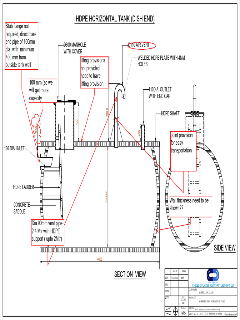 HDPE Horizontal Tank Drawing | PDF | Building Materials | Mechanical ...