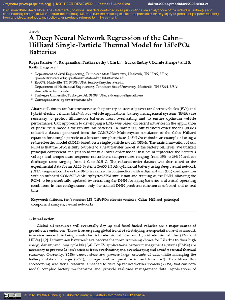 A Deep Neural Network Regression of The Cahn-Hilliard Single-Particle Thermal Model For LiFePO4 ...