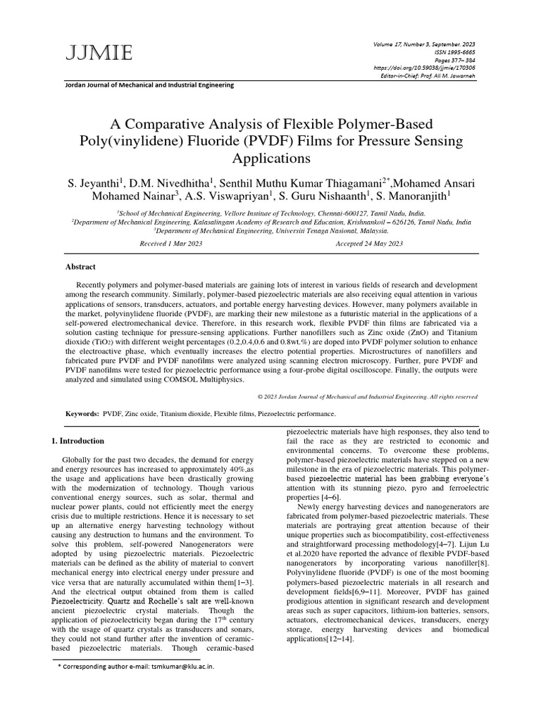 A Comparative Analysis of Flexible Polymer-Based Poly (Vinylidene) Fluoride (PVDF) Films For ...