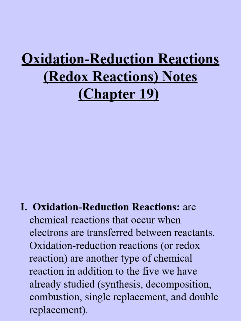 Oxidation Reduction Reactions Redox Reactions Notes 2011 | PDF | Redox ...