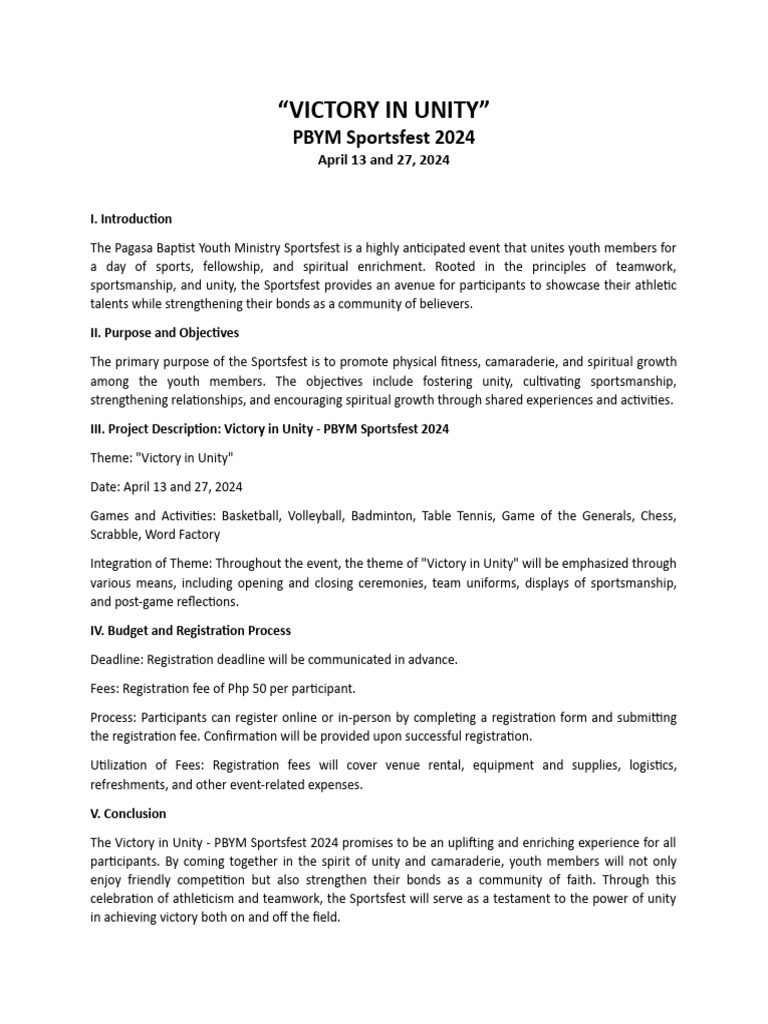 PBYM Sportsfest 2024: Victory in Unity | PDF