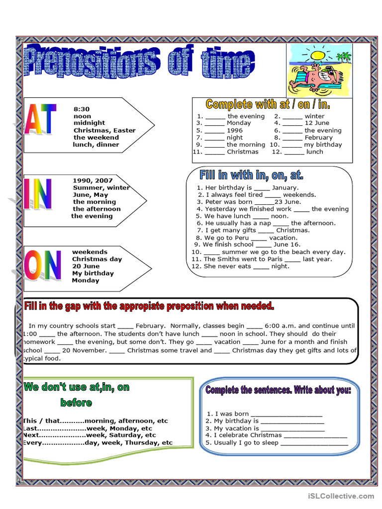 Prepositions of Time | PDF | Lunch | Holidays