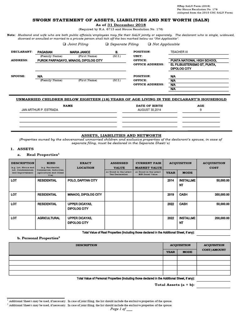 Hrep Saln Form | PDF | Net Worth | Business