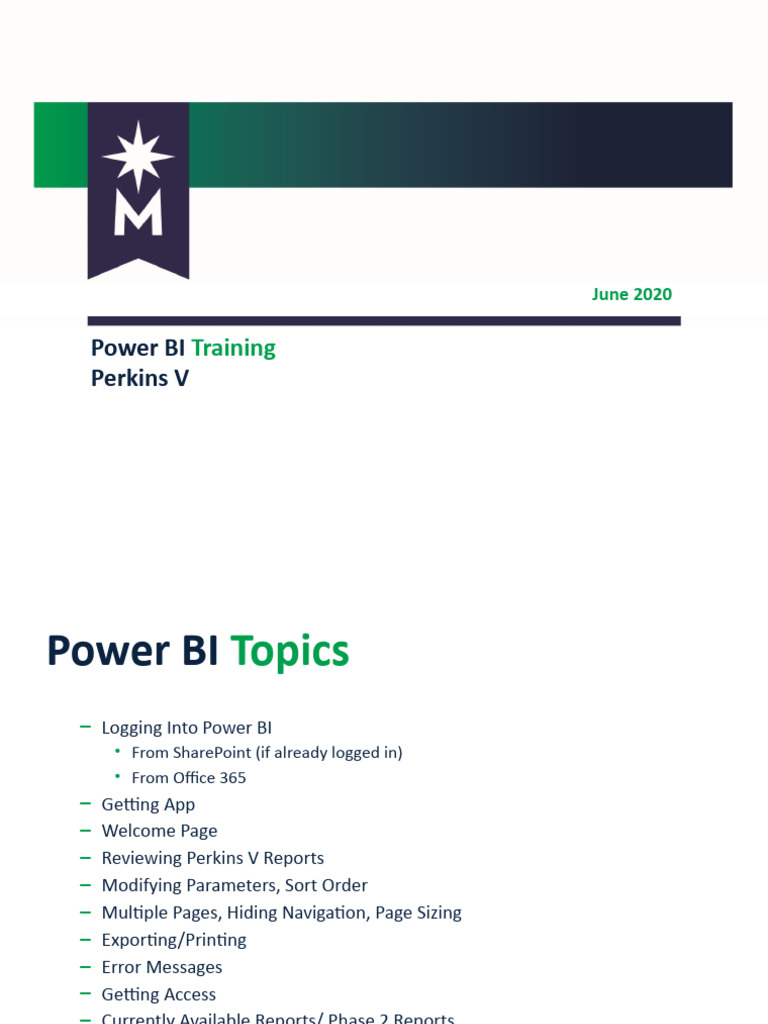 Power BI Training - Perkins V | PDF | Login | Share Point