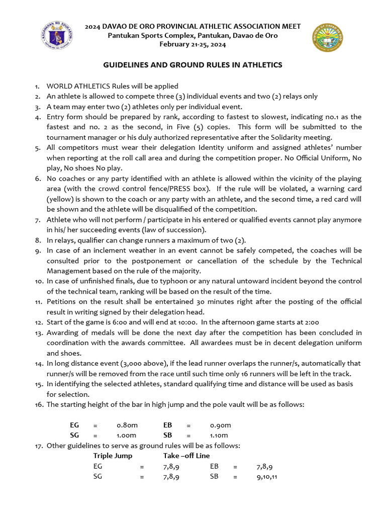 2024 Ground Rules in Athletics | PDF | Track And Field | Games Of ...
