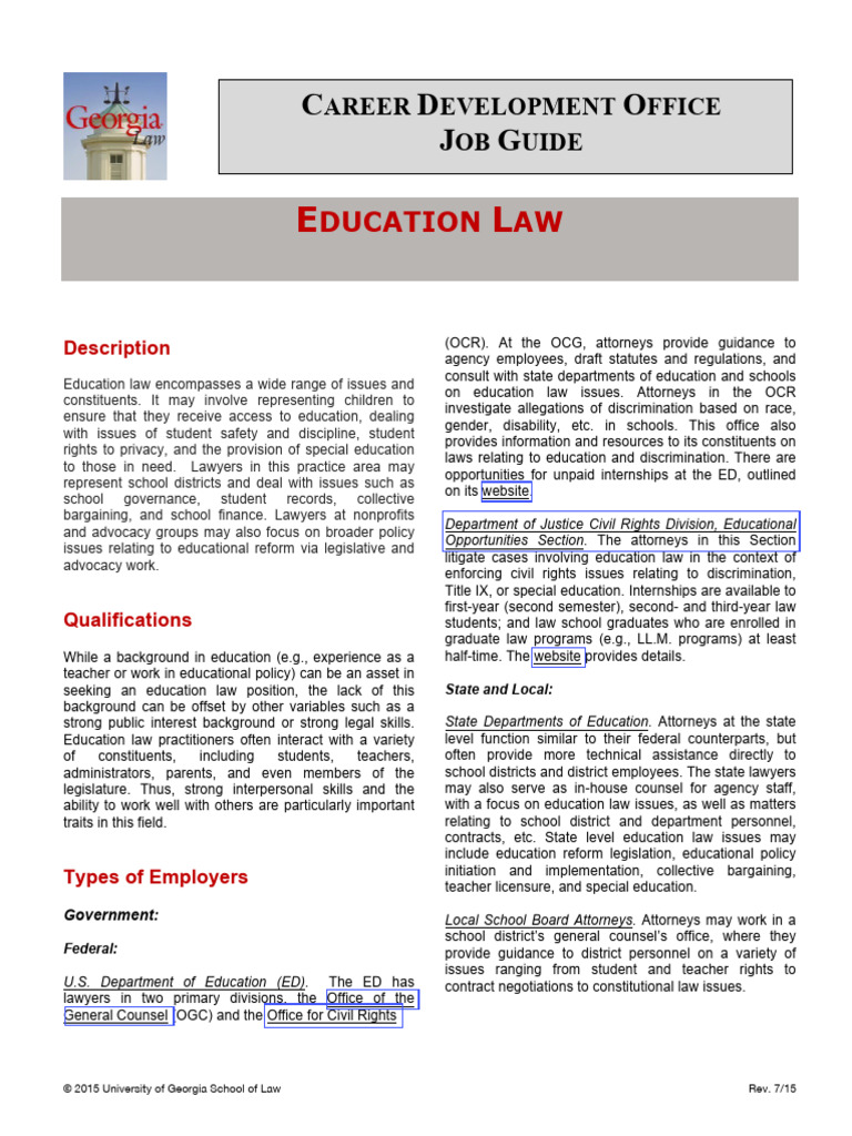 Education Law Career Guide | PDF | Lawyer | Law Firm