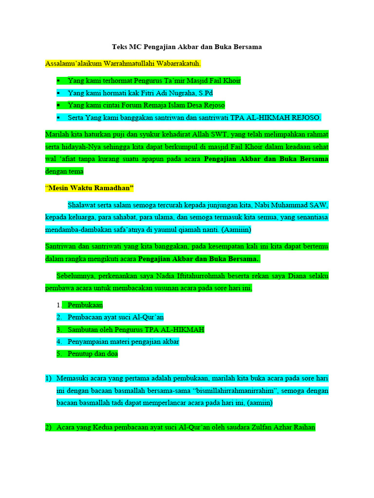 Teks MC Pengajian Akbar | PDF