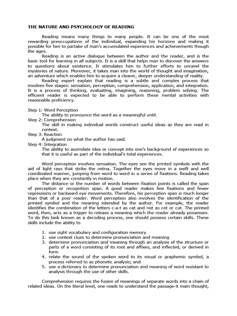 Reading The Nature and Psychology of Reading | PDF | Reading ...