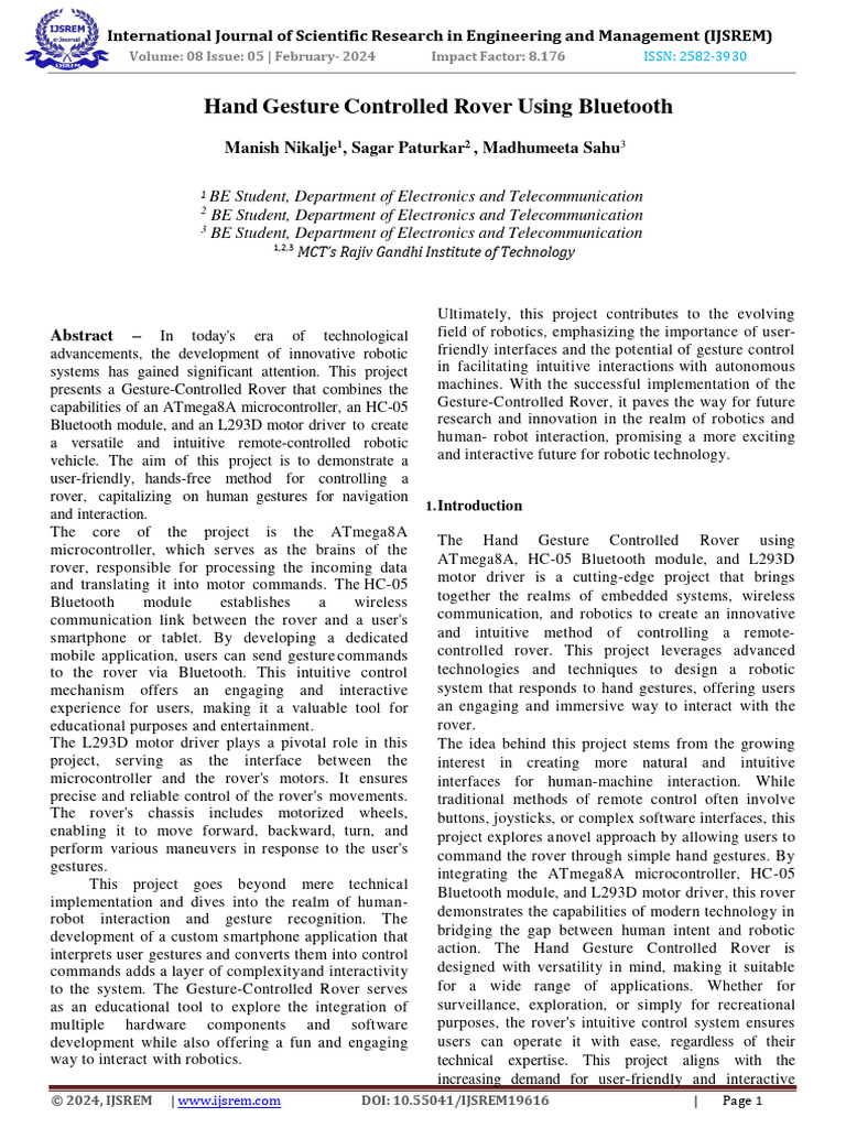 Ijsrem Paper-1 (1) - Removed | PDF | Robotics | Bluetooth