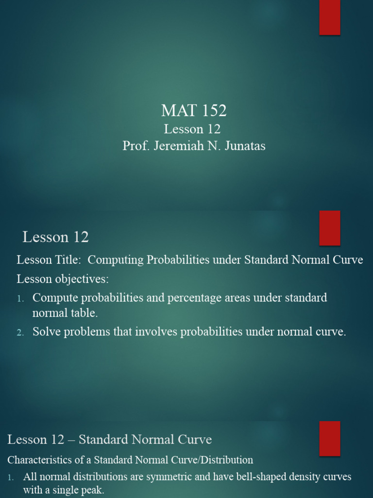 8MAT 152 Lesson 12 | PDF | Standard Score | Normal Distribution