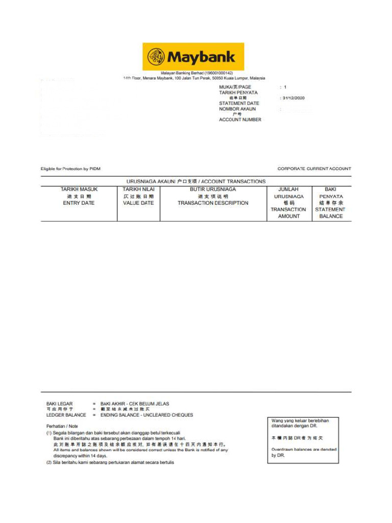 Bank Statement Header Temp | PDF
