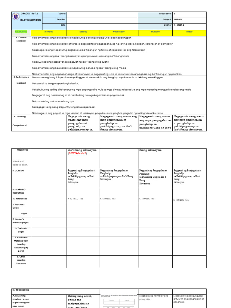 WEEK2 DLL FILIPINO | PDF