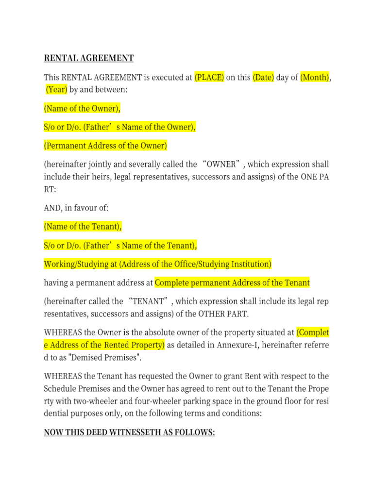 Rental Agreement: Now This Deed Witnesseth As Follows | PDF | Leasehold ...