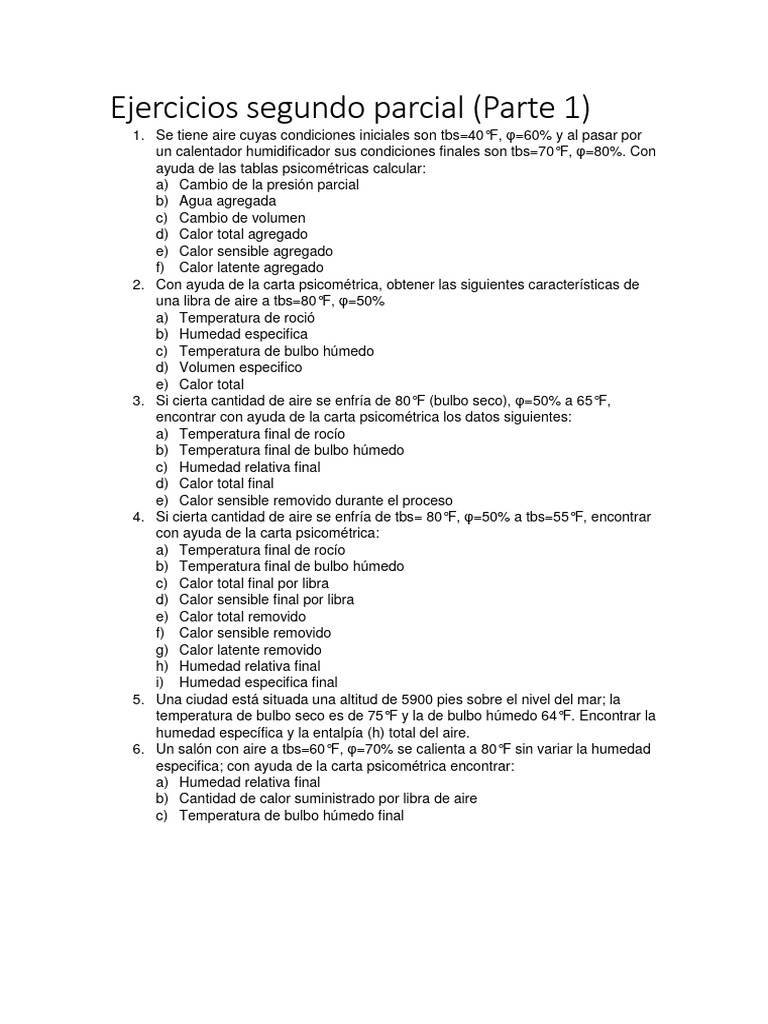 Ejercicios Segundo Parcial (Olmeca) | PDF | Humedad | Calor
