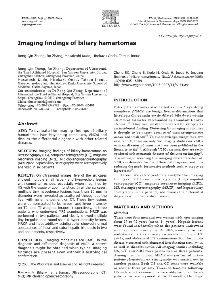 Biliary Hamartomas | PDF | Medical Imaging | Magnetic Resonance Imaging
