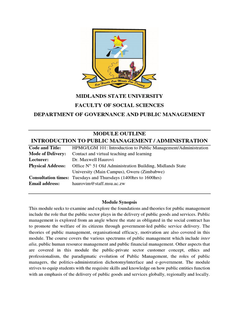 Module Outline HPMG 101-LGM 101-Introduction To Public Management ...