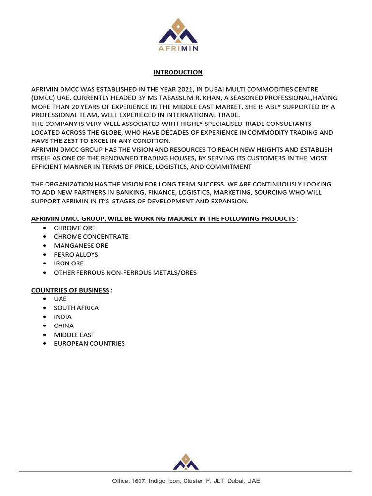 Afrimin DMCC: Global Commodity Trading | PDF