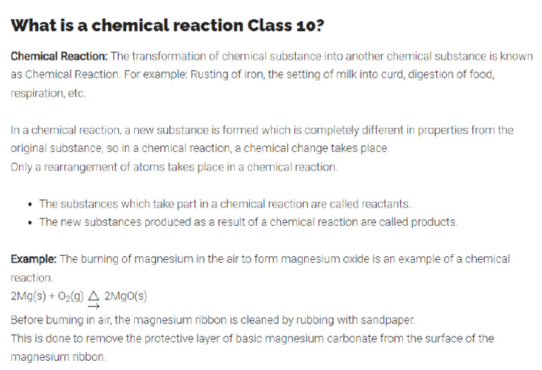 Cbse Class 10 Science Notes Chapter 1 Chemical Reactions And Equations