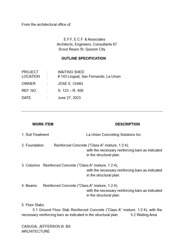 Casuga Specification | PDF | Concrete | Tile