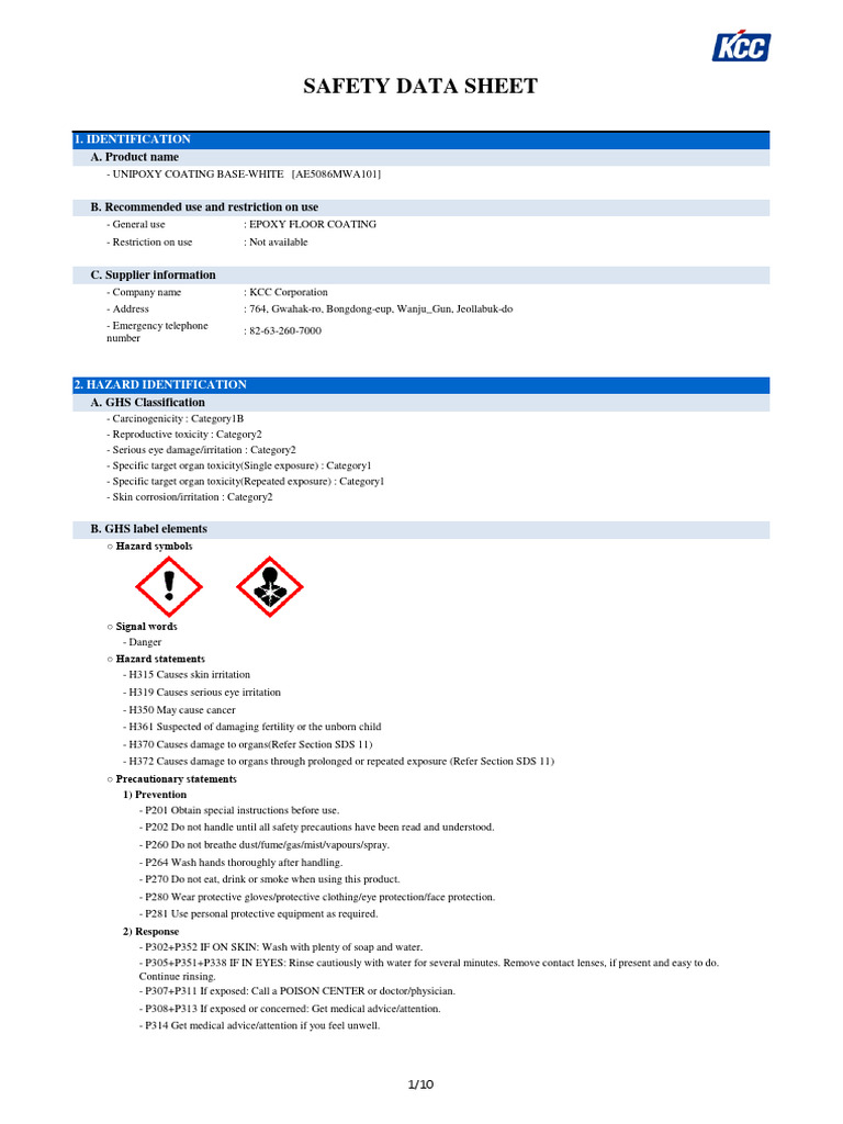 KCC MSDS Et5660-Pta-White | PDF