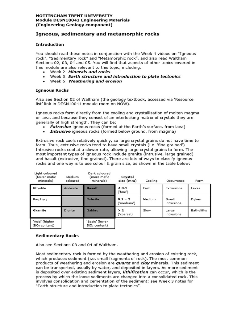 Week 4. Igneous, Sedimentary and Metamorphic Rocks | PDF | Rock ...