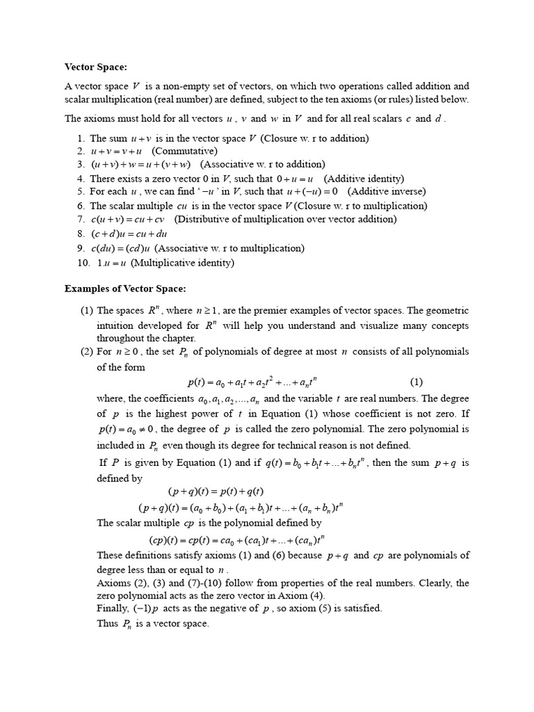 Vector Space And Subspace Pdf Vector Space Linear Subspace