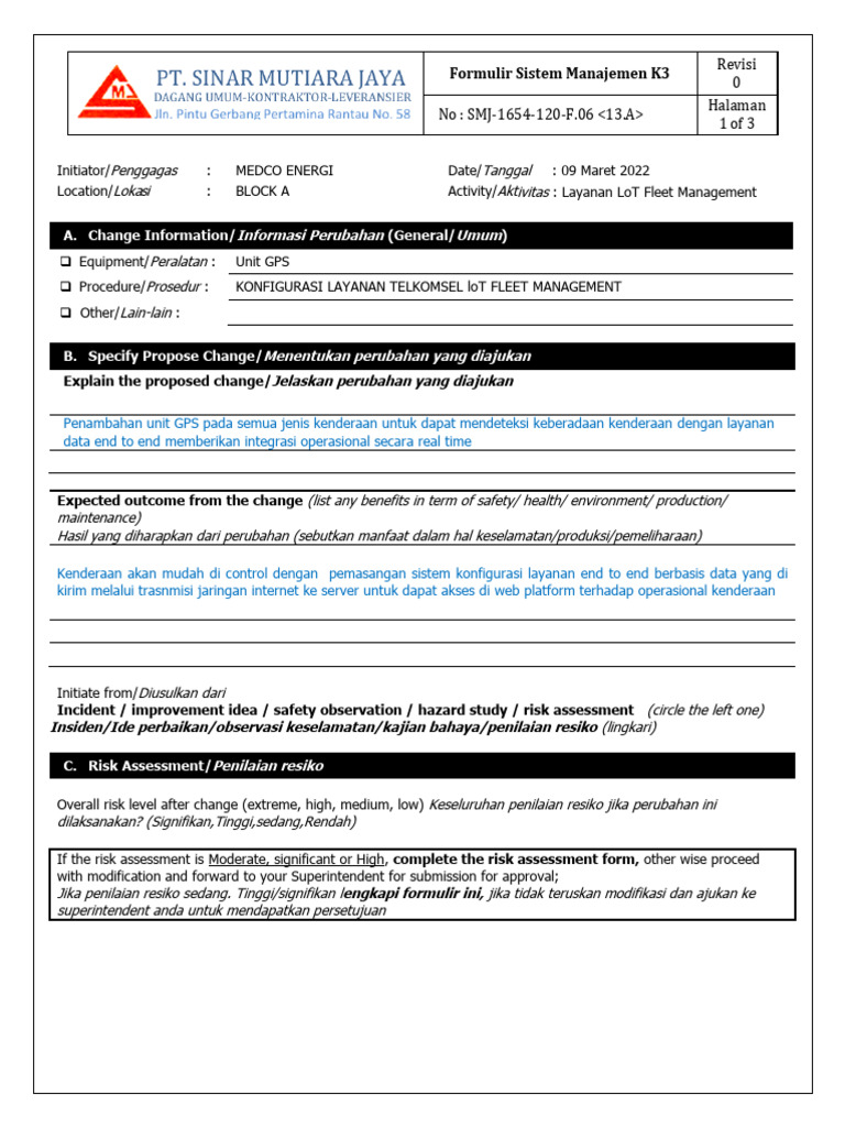 Formulir Perubahan K3 untuk Unit GPS | PDF