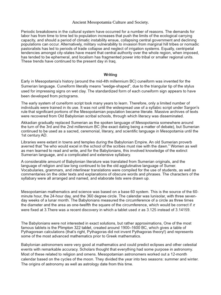 Ancient Mesopotamia Culture And Society Insights Pdf Mesopotamia