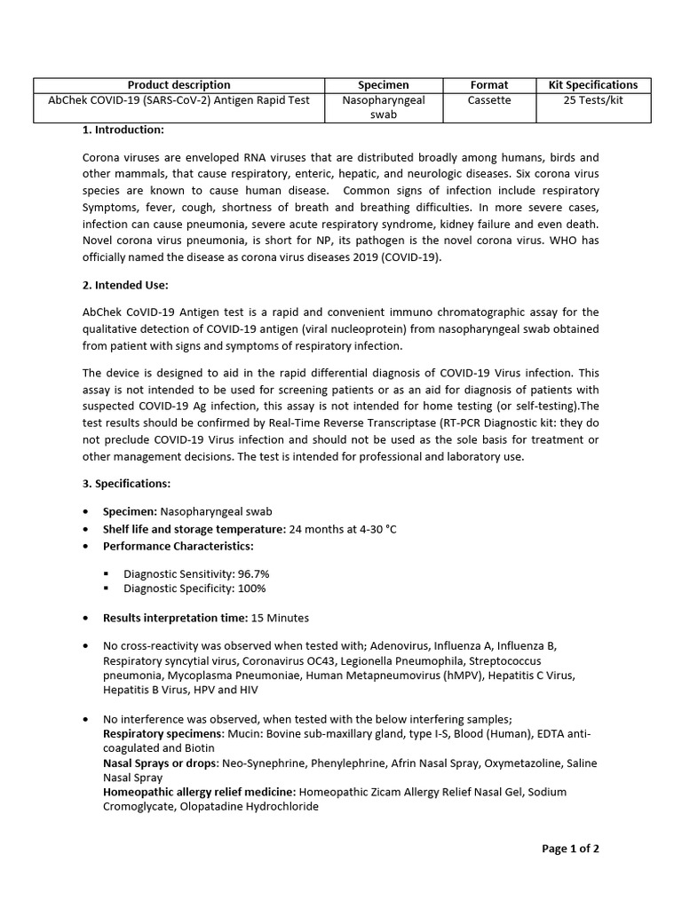 AbChek COVID-19 Antigen Rapid Test | PDF