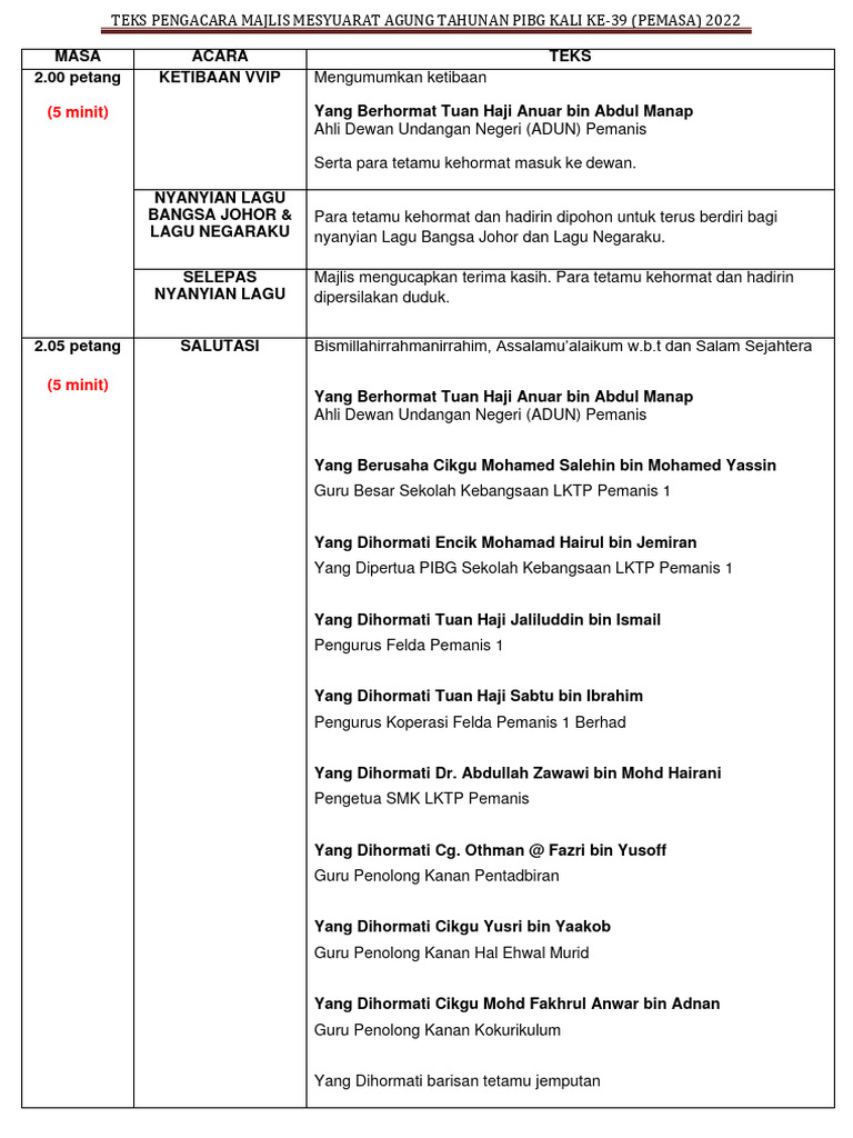 Mesyuarat Agung PIBG Ke-39 SK LKTP | PDF