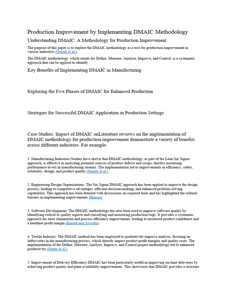 Production Improvement by Implementing Dmaic Methodology | PDF