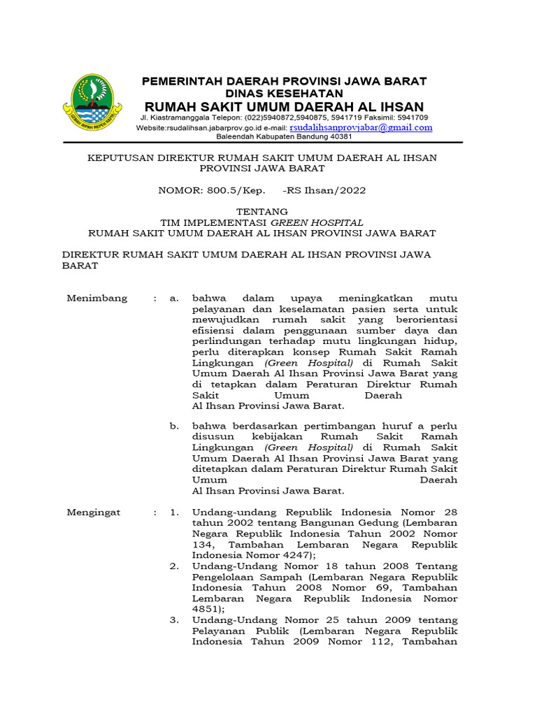 Tim Implementasi Green Hospital RSUD Al Ihsan | PDF
