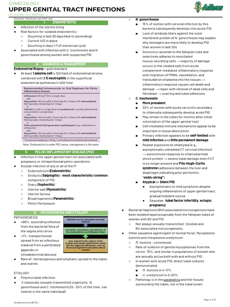 (GYNE) - Upper Genital Tract Infections (Co, 2024) | PDF | Diseases And Disorders | Clinical ...