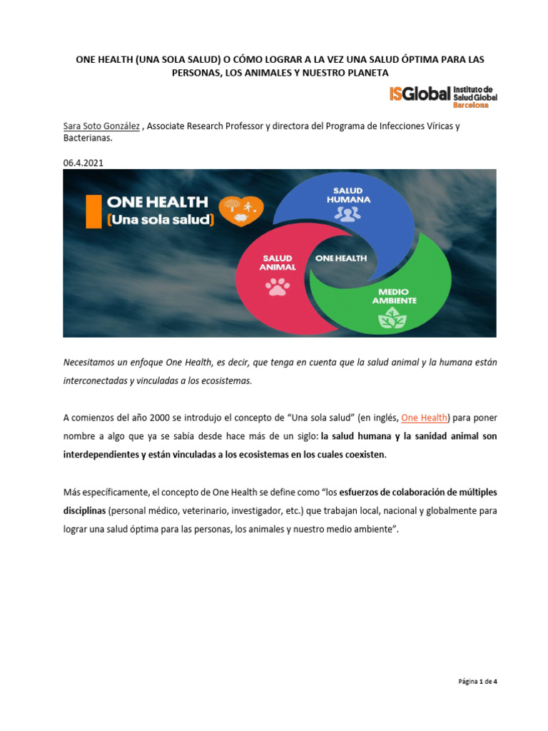 Sara Soto González One Health | PDF | Ganadería Intensiva | Resistencia antimicrobiana