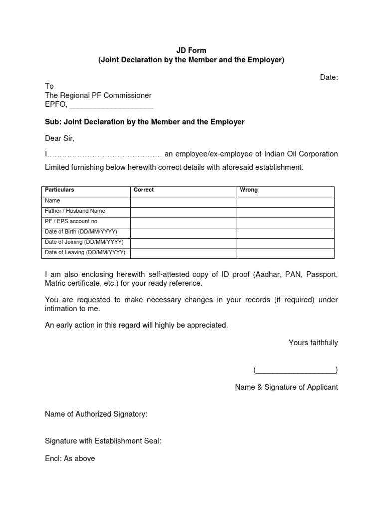 Annexure II To IOC Circular 6.3.23 - Joint Declaration Form | PDF