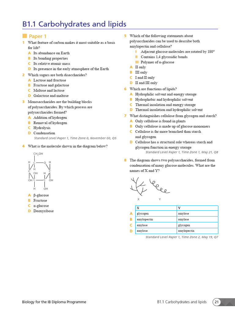 B1.1 - Carbohydrates and Lipids | PDF | Polysaccharide | Carbohydrates