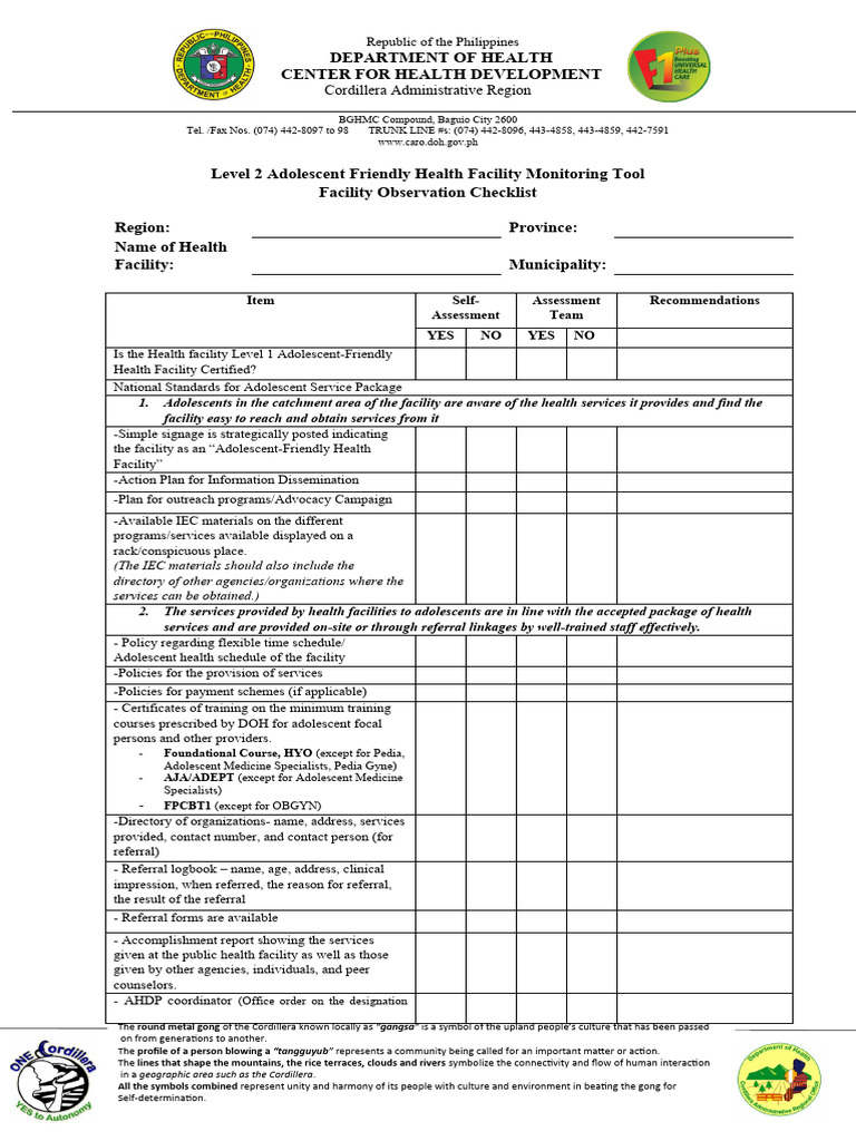 Adolescent Friendly Health Facility Self Assessment Monitoring Tool ...