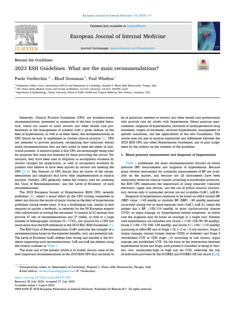 2023 ESH Guidelines. What Are The Main Recommendations | PDF ...
