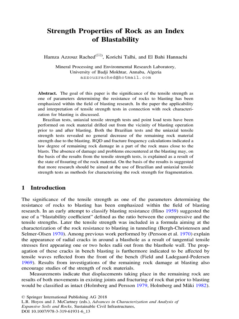 Strength Properties of Rock As An Index of Blastability | PDF ...