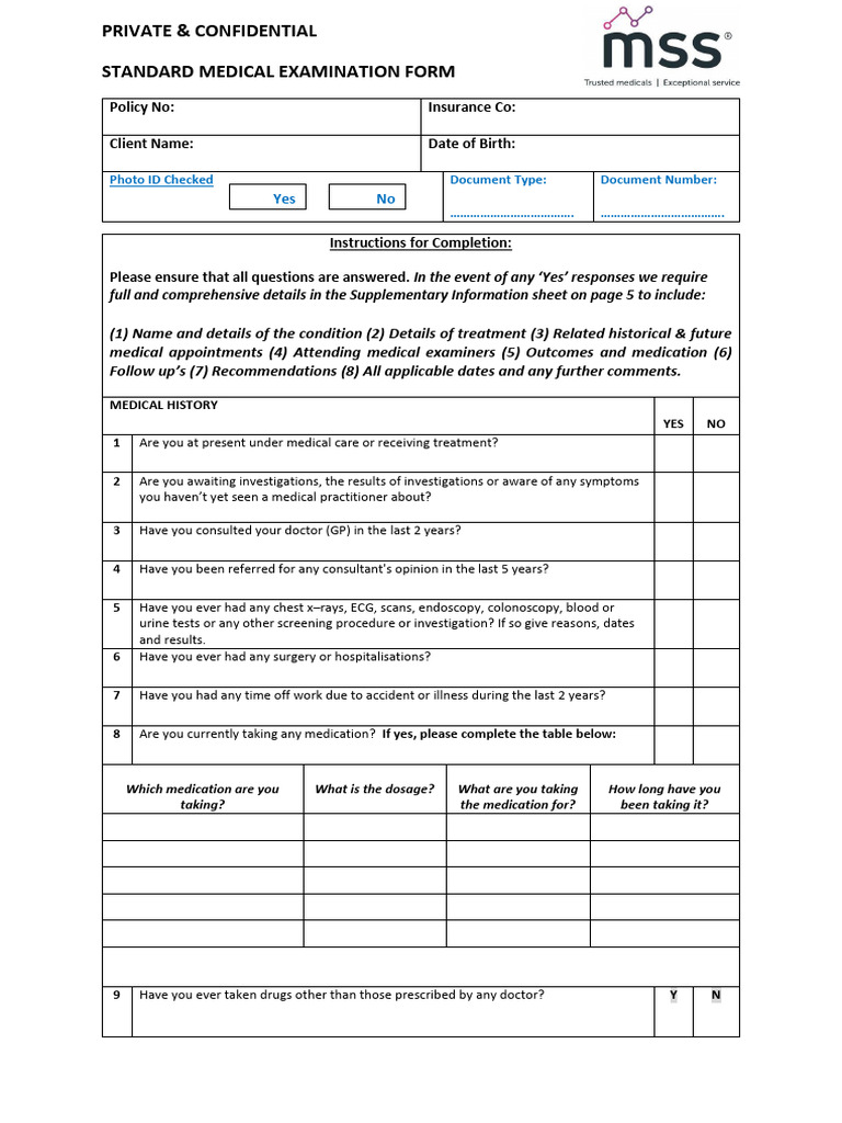 Standard Medical Examination Form | PDF | Tobacco Smoking | Addiction