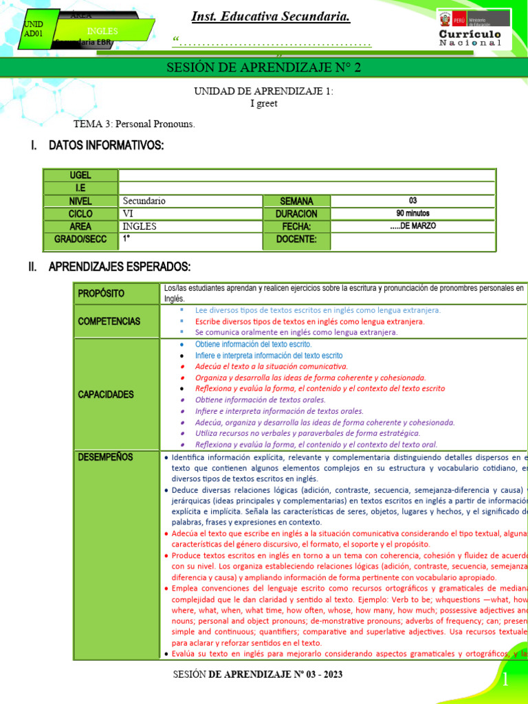 1º Sesion-Sem 03-Unidad 01 2023 | PDF | Aprendizaje | Enseñando