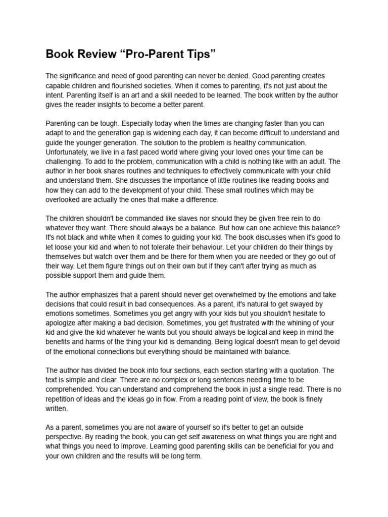 Book Review "Pro-Parent Tips" | PDF | Parenting | Psychological Concepts