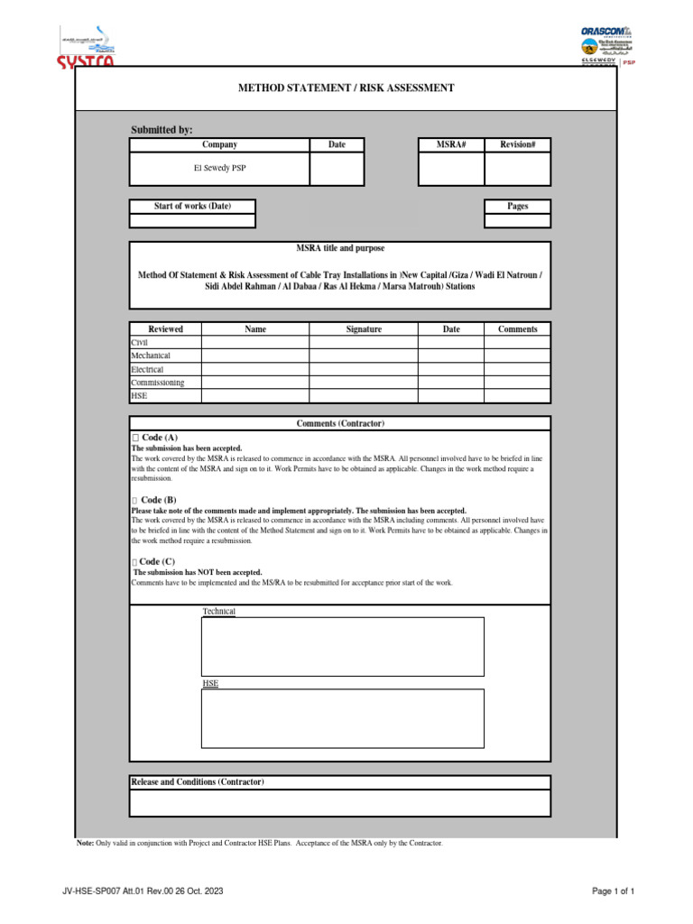 Cable Tray Installation Method Statement | PDF | Personal Protective ...