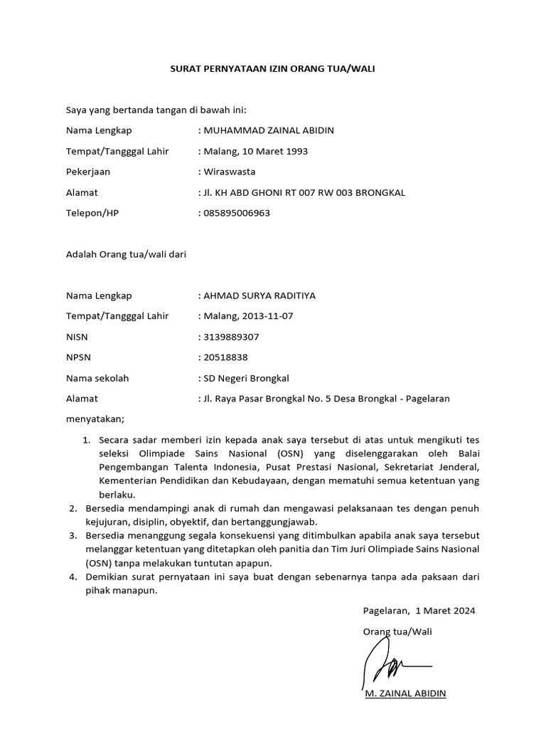Lampiran Surat Pernyataan Orangtua | PDF Lampiran Surat Pernyataan Orangtua | PDF