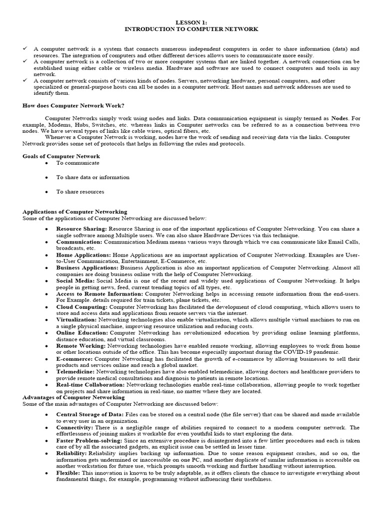 Lesson 1 - Computer Network | PDF | Computer Network | Node (Networking)