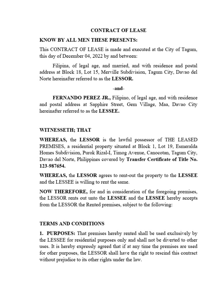 Contract of Lease | PDF | Lease | Civil Law (Common Law)
